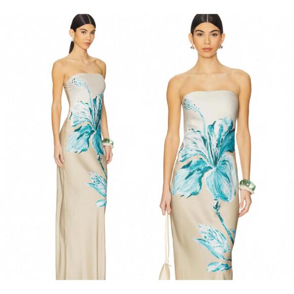 Rococo Sand | Dresses | Rococo Sand Strapless Maxi Dress In Beige Blue ...